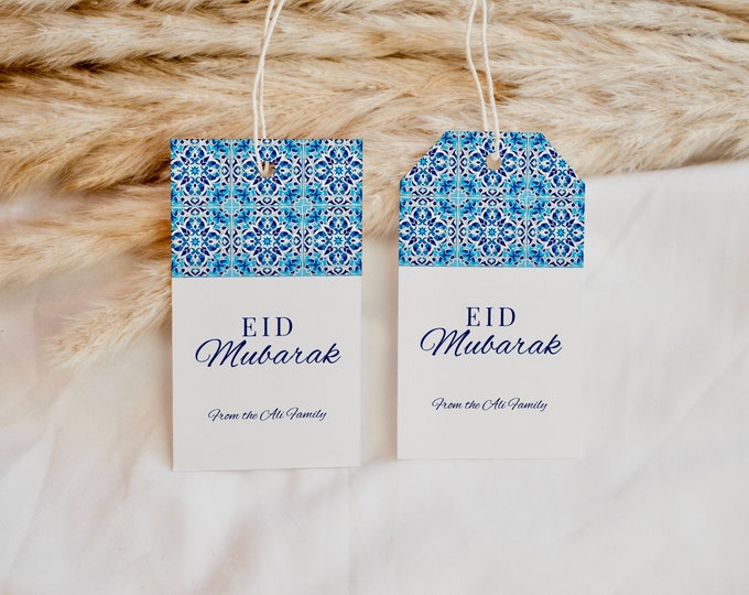 Editable Sage Green Eid Mubarak Gift Tag, Minimalist Design (instant ...