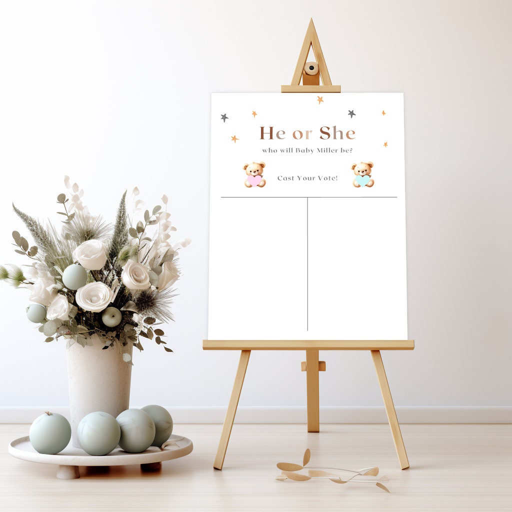 Editable Gender Guess Board Template, He or She, We Can Bearly Wait ...
