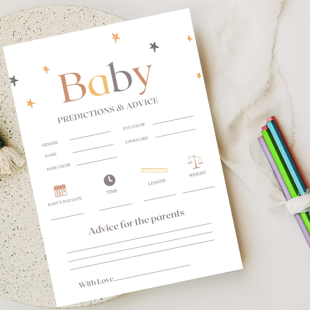 Editable Baby Predictions and Advice Game, Baby Shower Game, Advice ...