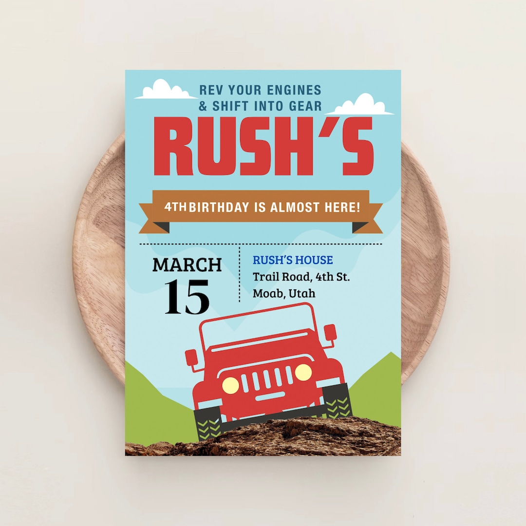 Editable off Road Birthday Invitation, 4x4 Birthday Invitation, Four ...