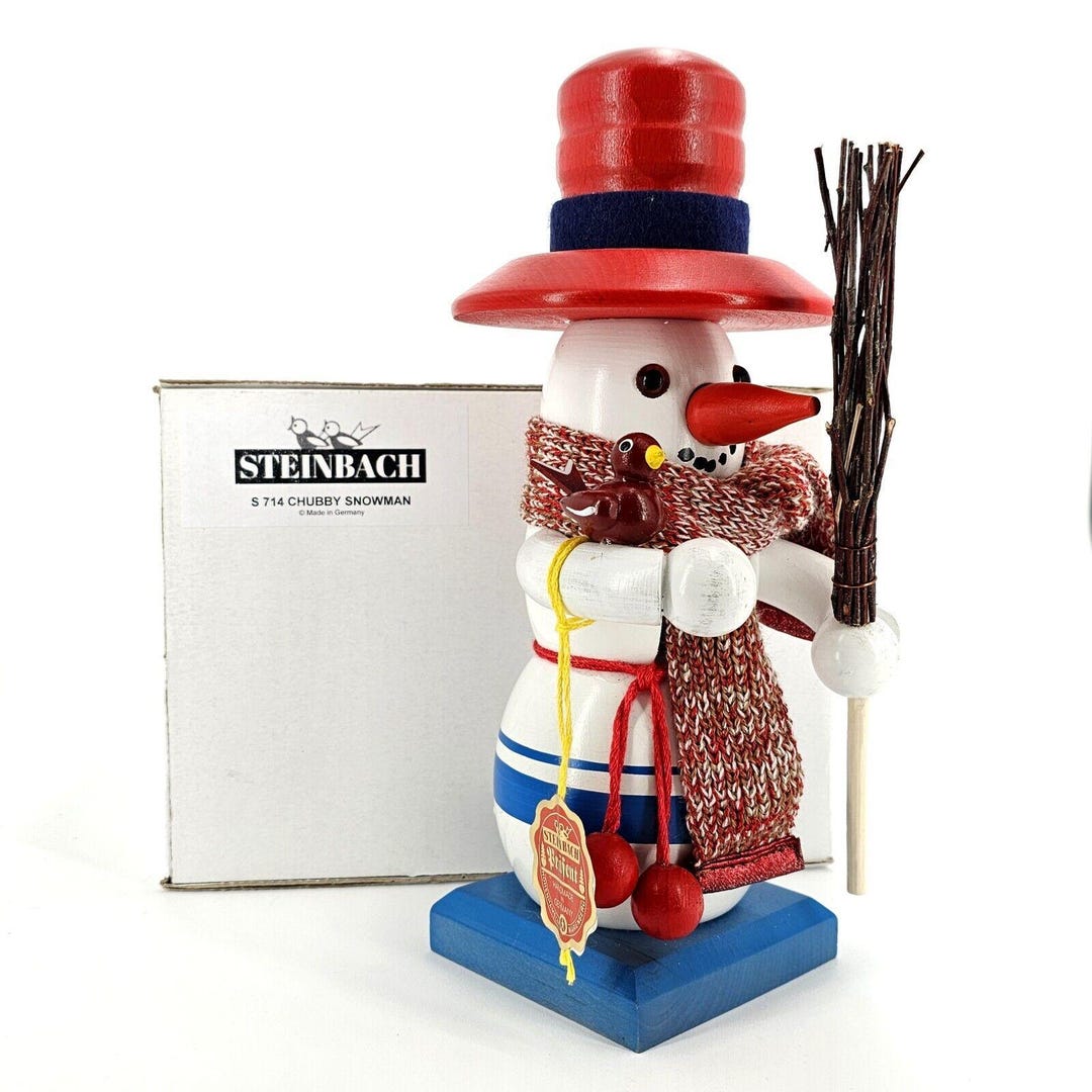 Steinbach German Nutcracker CHUBBY SNOWMAN W/ Cardinal Wood Christmas ...