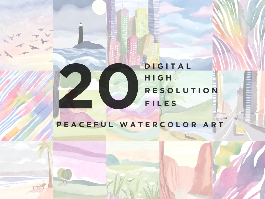 20 Peaceful Watercolor, Digital Files, Peaceful Calm Wall Art, Multiple ...