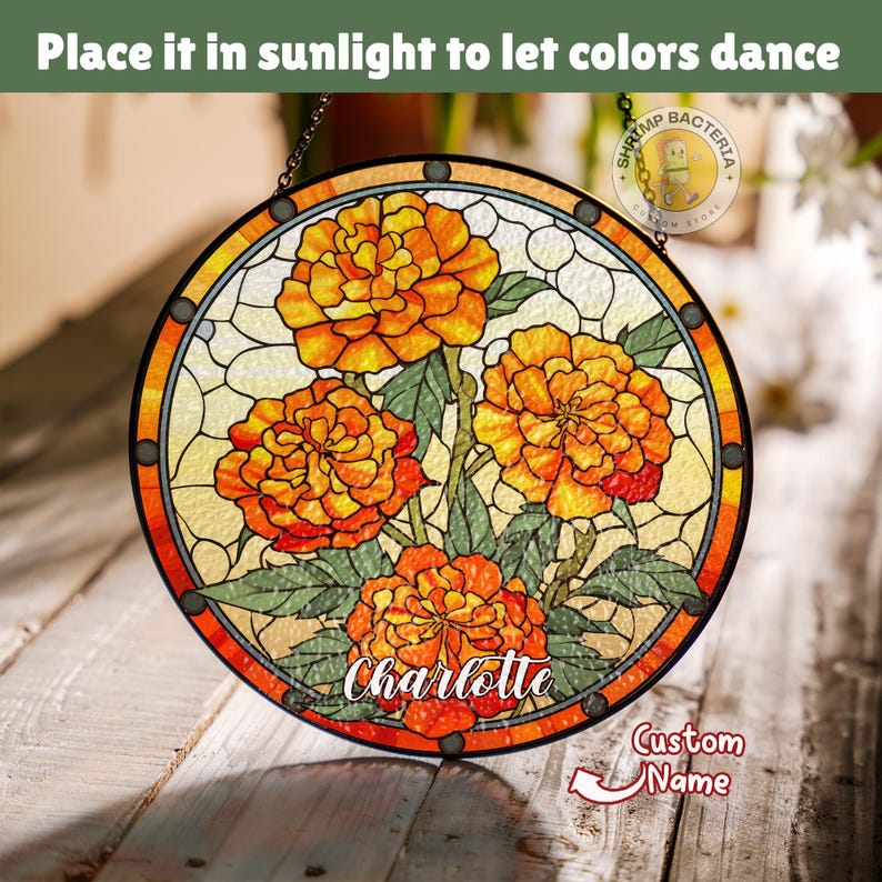 Custom Birth Month Flower Stain Glass Suncatcher, Mom Gift Form Kid ...