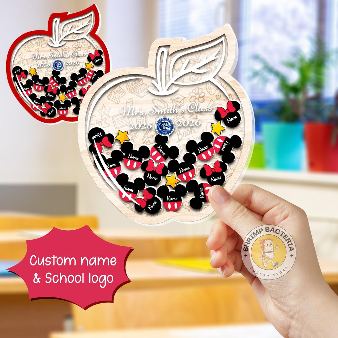 Personalized Mickey Teacher Apple Shaker Magnet, School Logo Ornament ...
