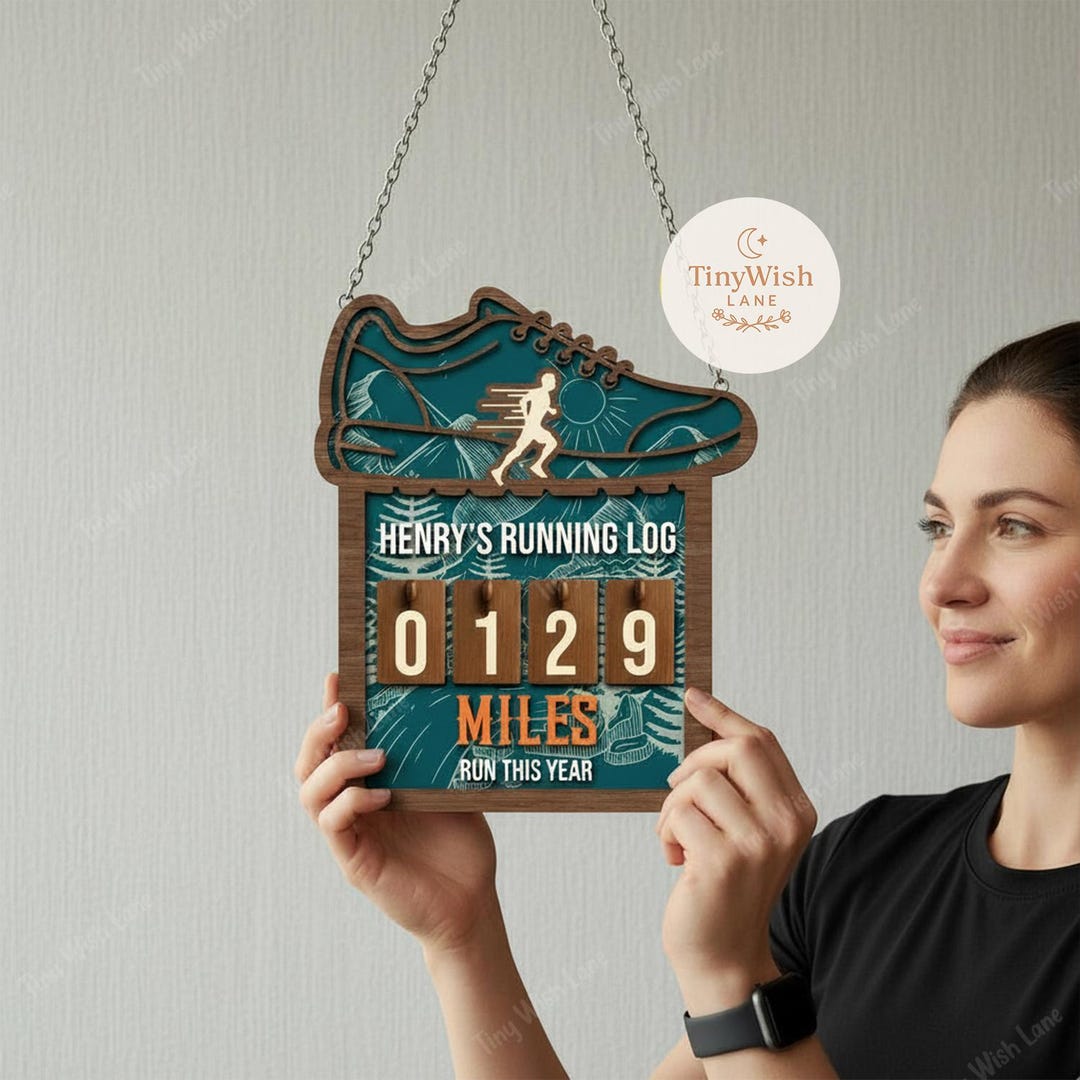 Personalized Running Miles Tracker Sign, Custom Shoe Shelf Decor, Miles ...