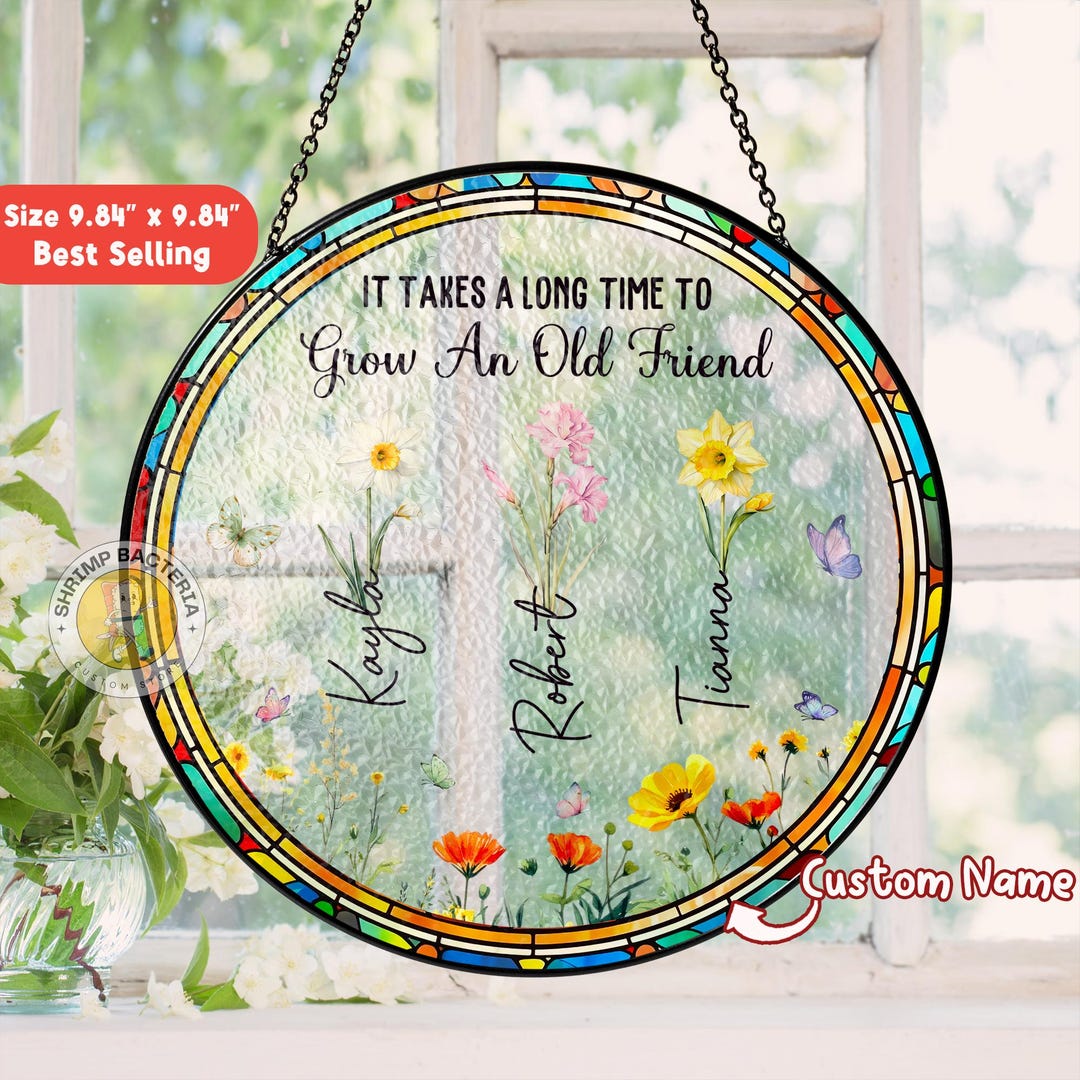 Birth Month Flower Stain Glass Suncatcher, Best Friends Stained Glass ...