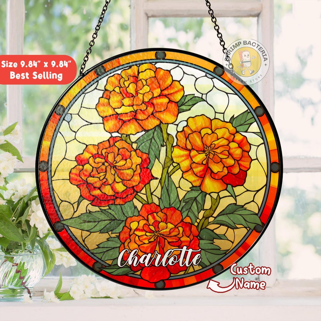 Custom Birth Month Flower Stain Glass Suncatcher, Mom Gift Form Kid ...