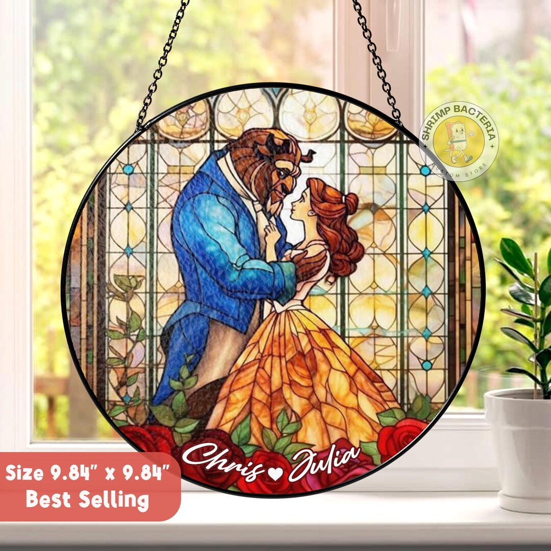 Personalized Beauty and the Beast Stained Glass Suncatcher Ornament ...