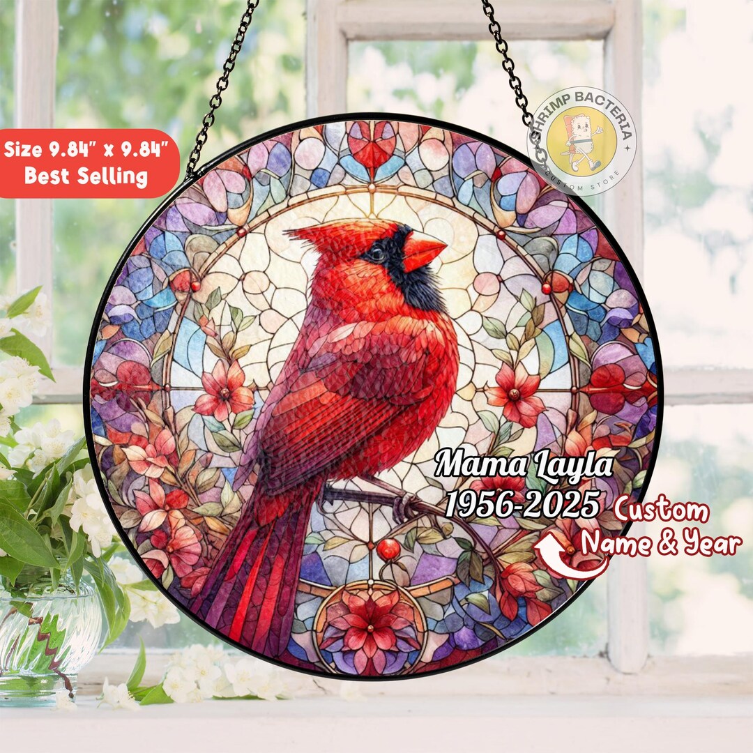 Custom Cardinal Loss Mom Dad Stained Glass Suncatcher, Memorial Grandma ...