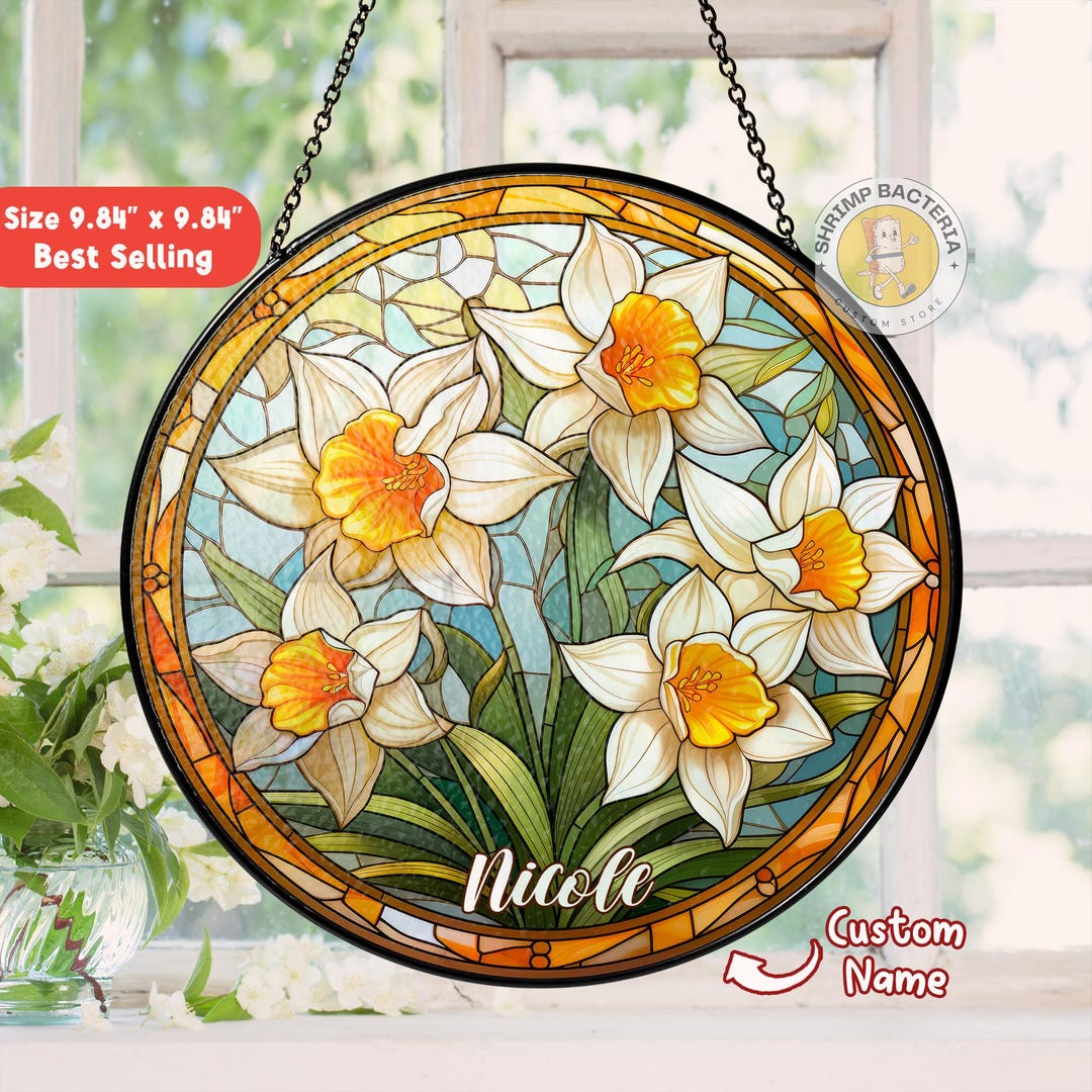 Personalized Birth Month Flower Stain Glass Suncatcher, Mom Gift Form ...