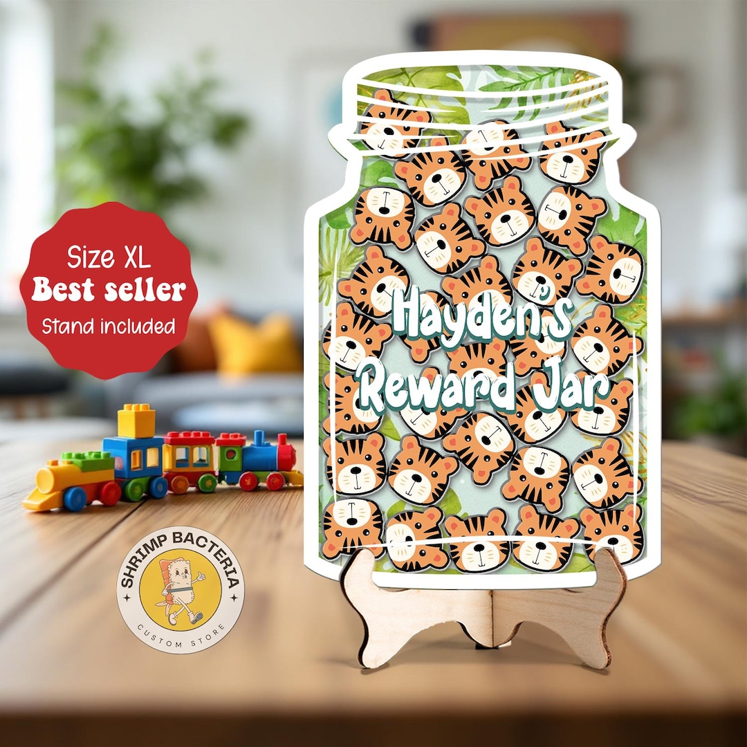 Personalized Animal Jungle Reward Jar Name, Tiger Magnet Token ...