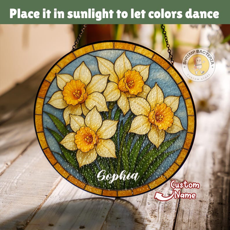 Personalized Birth Month Flower Stain Glass Suncatcher, Birth Month ...