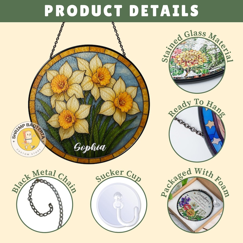 Personalized Birth Month Flower Stain Glass Suncatcher, Birth Month ...