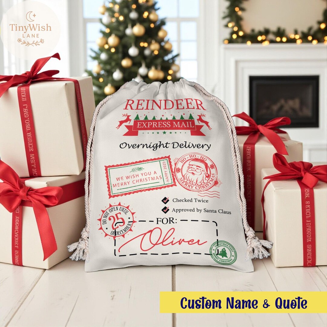 Personalized Reindeer Express Mail Christmas Sack, Christmas Gift Sack ...