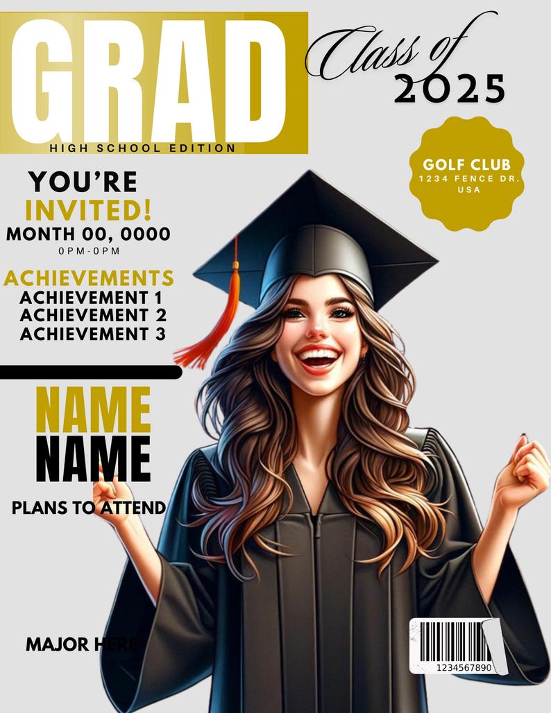 Canva 2025 GRAD Magazine Cover Template - Etsy