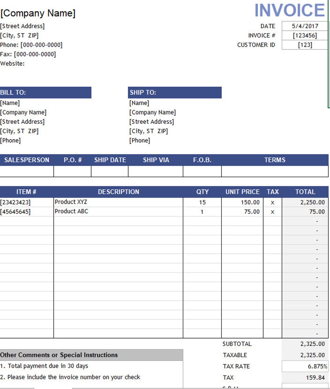 Sales Invoice Template, Receipt Template,purchase Order - Etsy