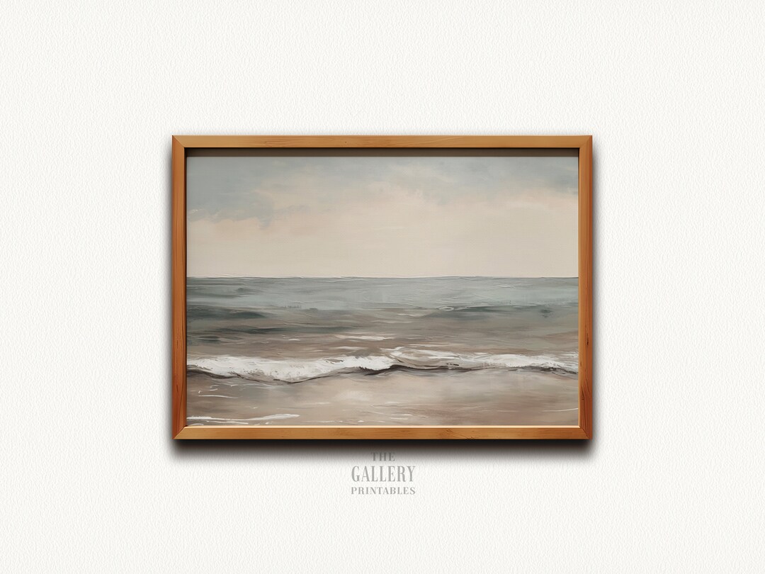 Vintage Seascape Painting // Muted Ocean Wall Art // Coastal Beach ...