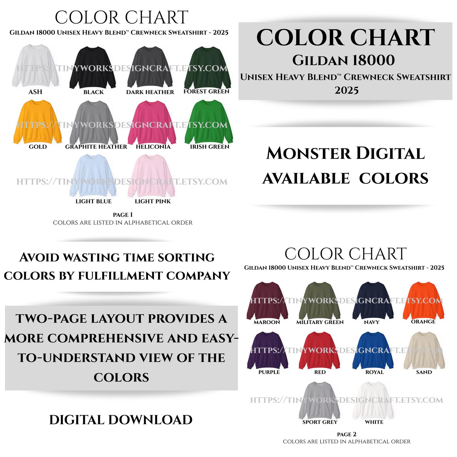 Gildan 18000 Color Chart: Print-on-demand Sweatshirt Colors (digital ...