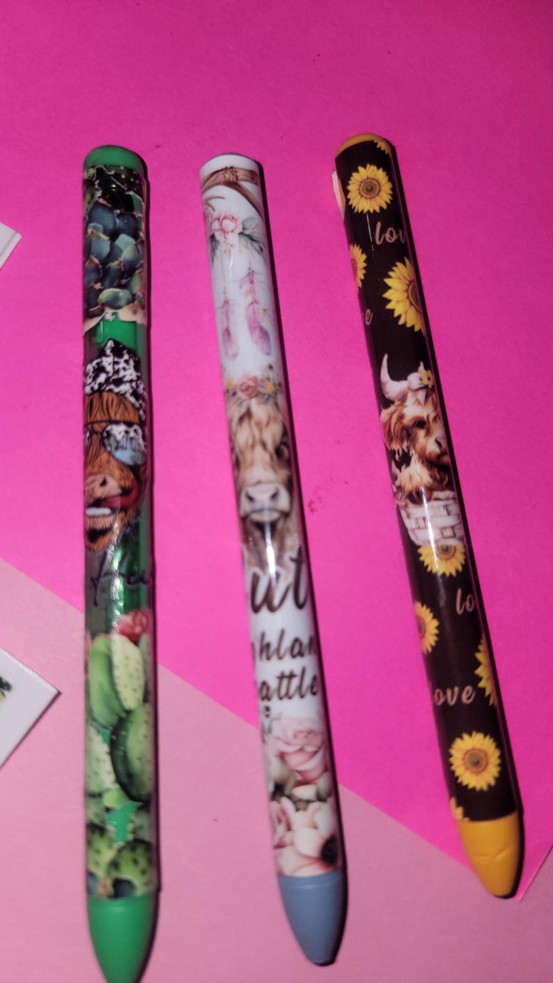 Highland Cow Pens, Gel Pen Cow Design, Cute Pens, Uv Dtf Wrapped Pens ...