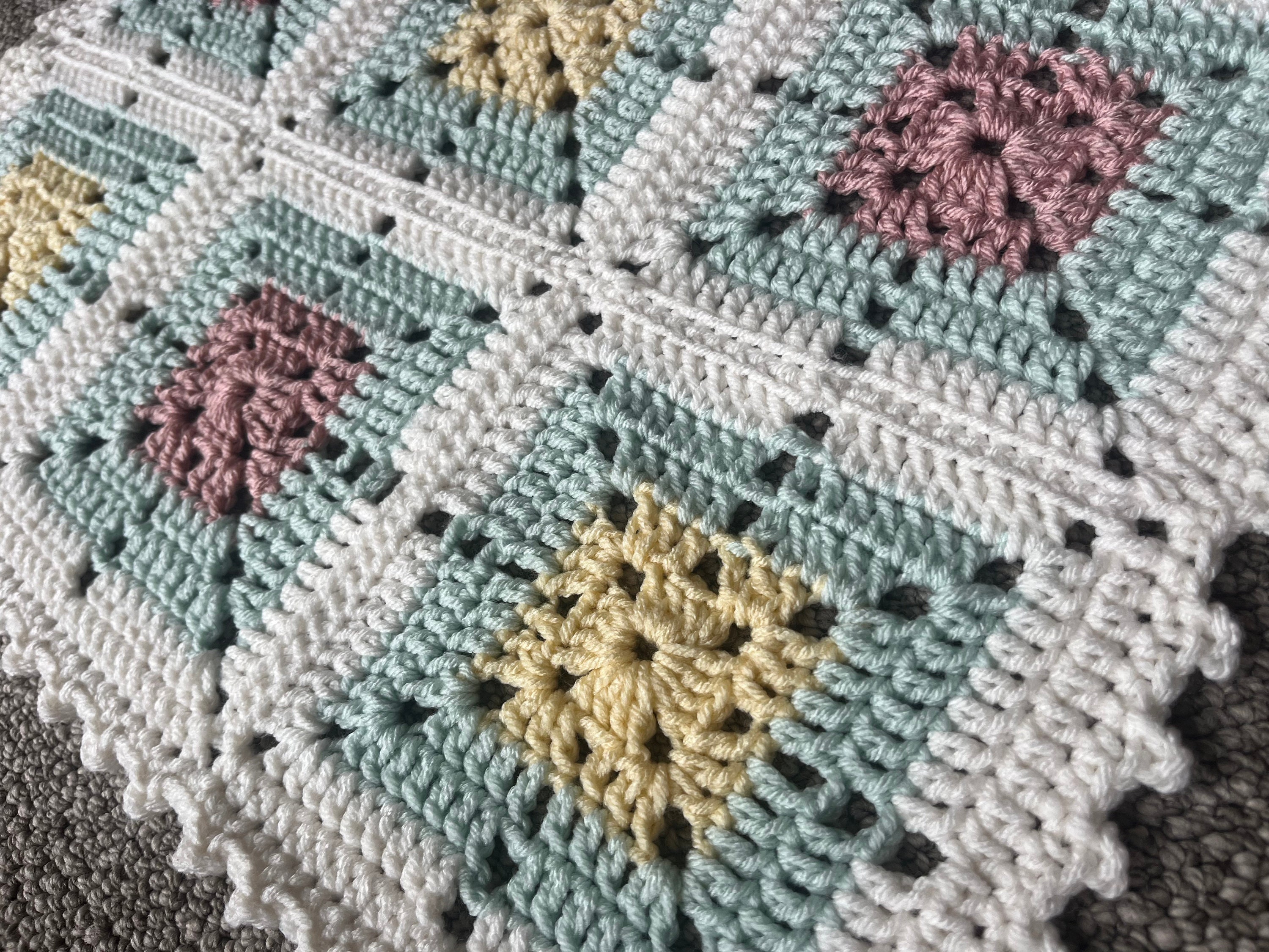 Pink, Blue, and Yellow Crochet Baby Blanket - Etsy