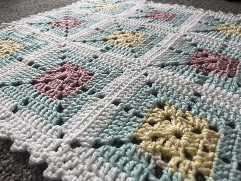 Pink, Blue, and Yellow Crochet Baby Blanket - Etsy