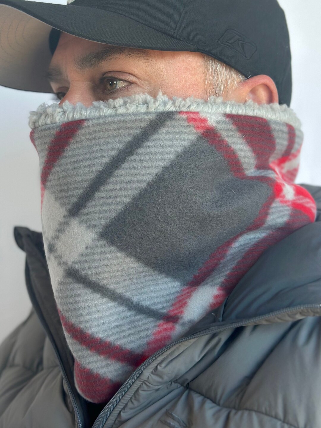 Red and Gray Plaid Fleece and Sherpa Ski Neckie Gaiter - Etsy