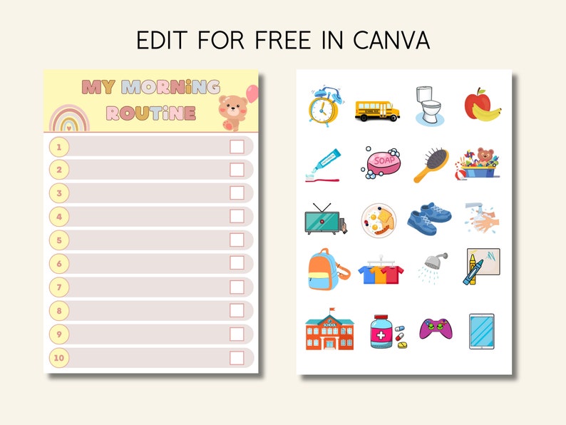 Editable Morning Routine Kids Ready for School Routine Chart ...