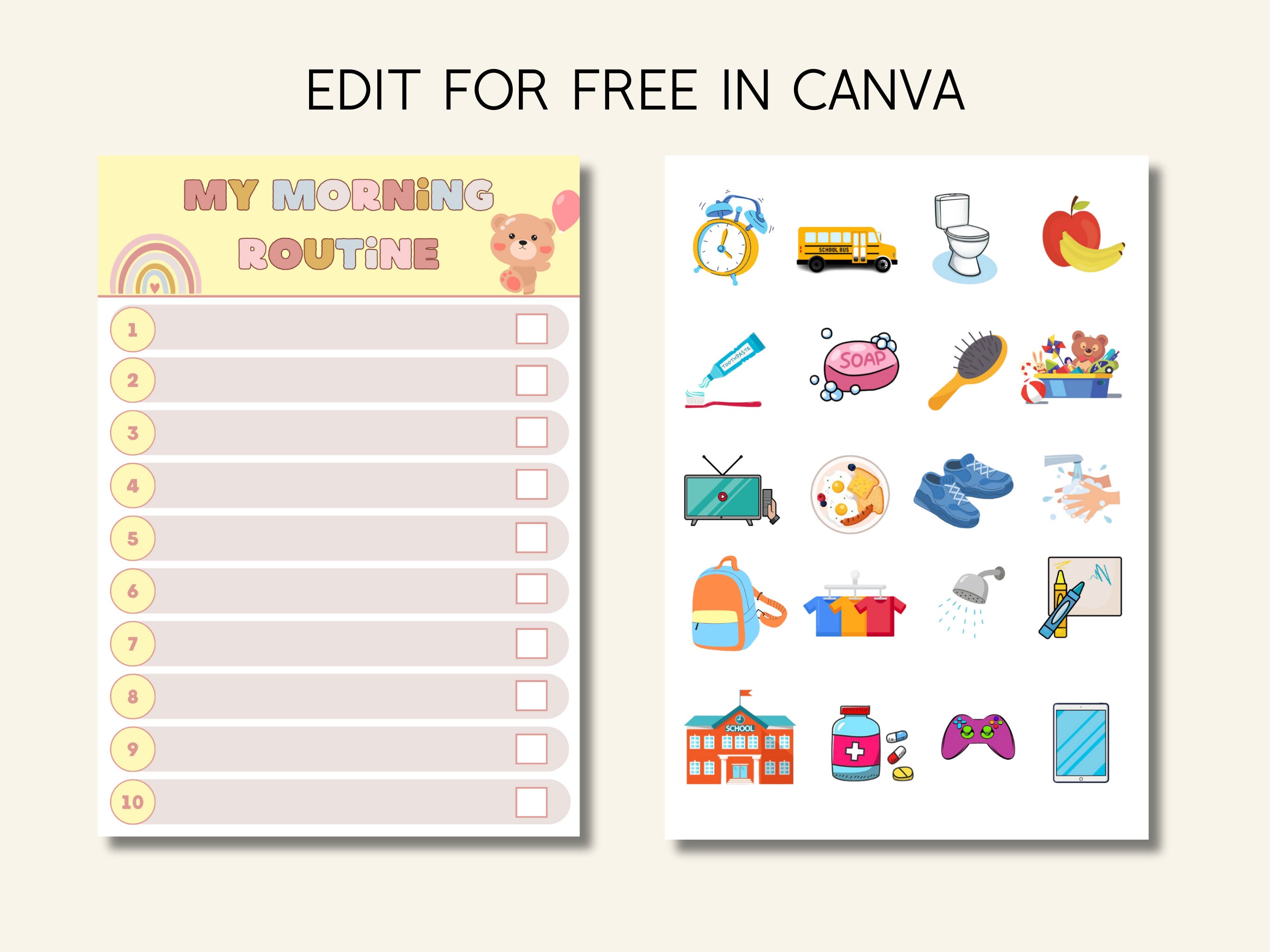 Editable Morning Routine Kids Ready for School Routine Chart ...