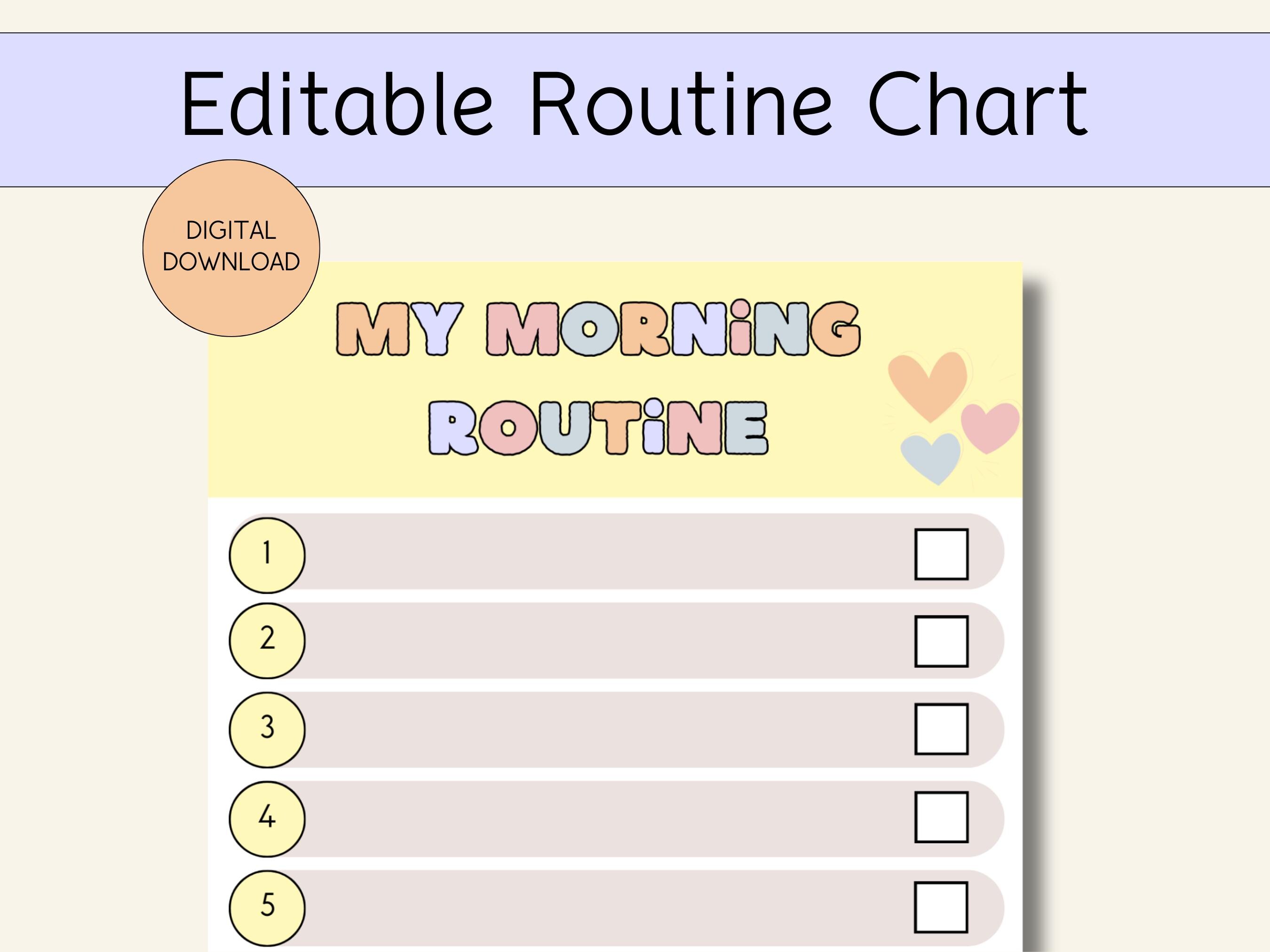Editable Morning Routine Kids | Ready for School Routine Chart ...