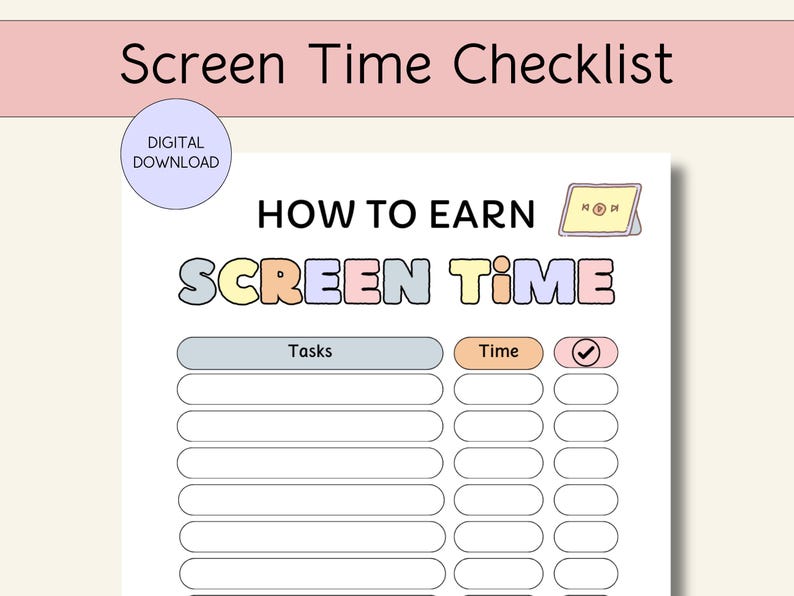 Editable Screen Time Checklist | Screen Time Chart | Screen Time ...