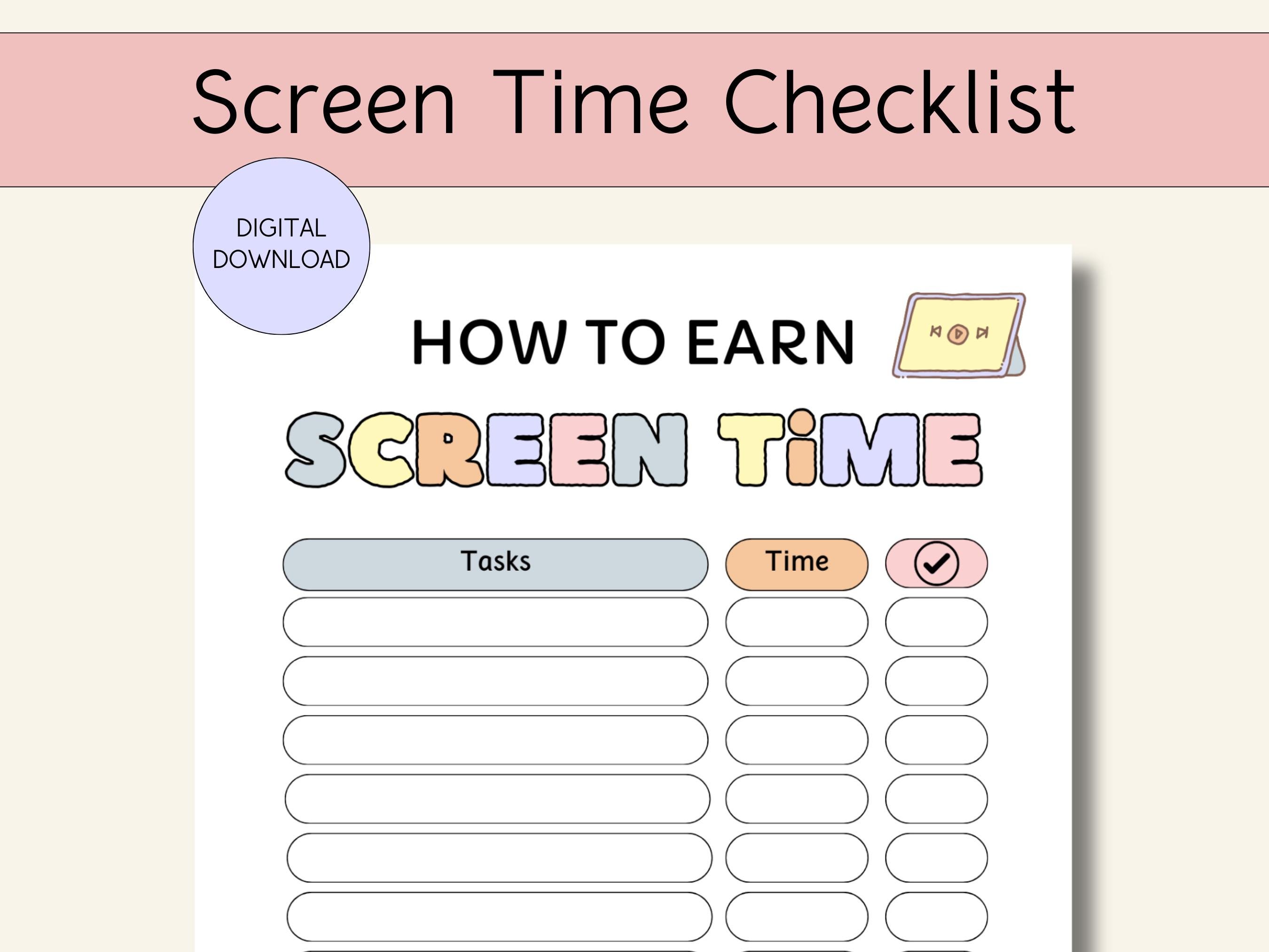 Editable Screen Time Checklist | Screen Time Chart | Screen Time ...
