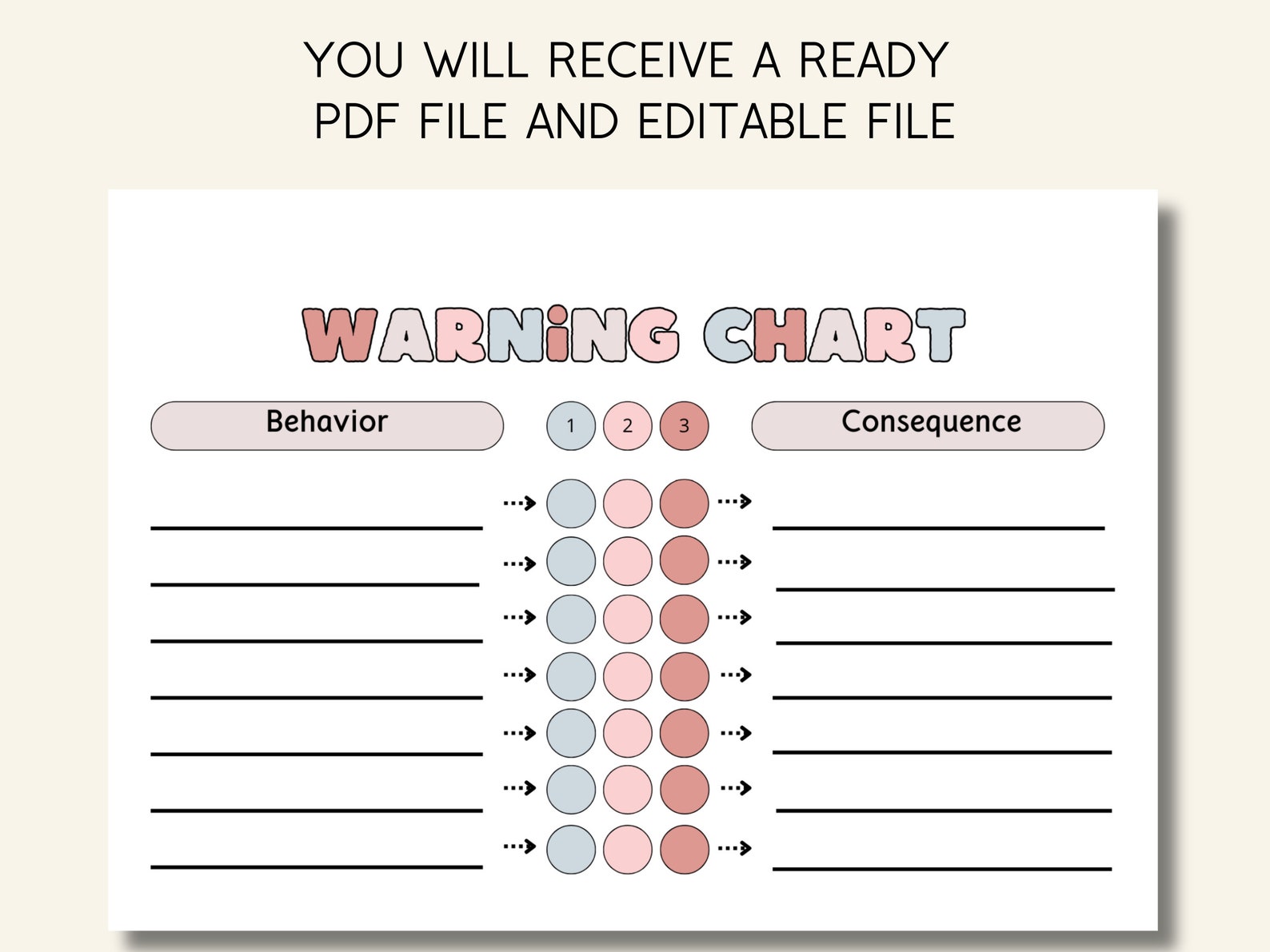 Editable Warning Chart Children Consequence Chart Kids Behavior Chart 3 ...