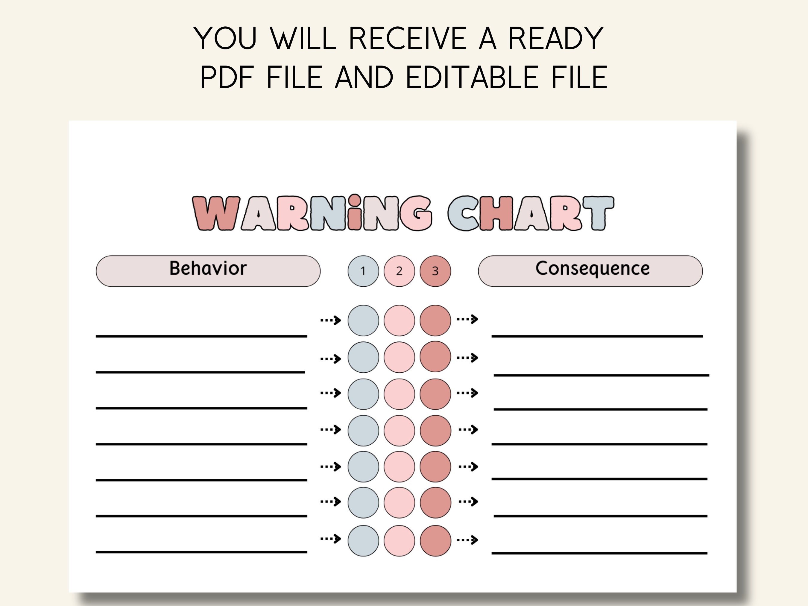 Editable Warning Chart Children Consequence Chart Kids Behavior Chart 3 ...