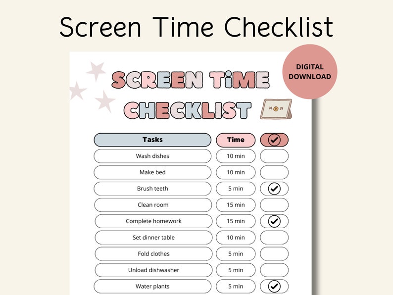 Editable Screen Time Checklist Screen Time Chart Screen Time Tracker ...