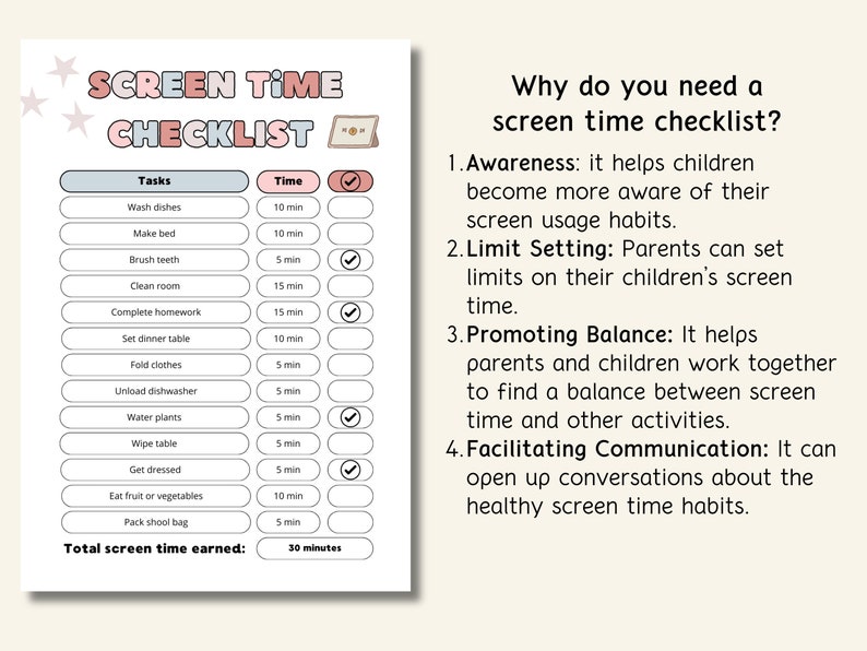 Editable Screen Time Checklist Screen Time Chart Screen Time Tracker ...