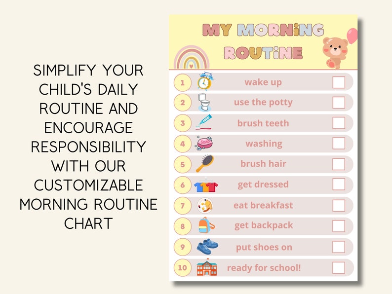 Editable Morning Routine Kids Ready for School Routine Chart ...