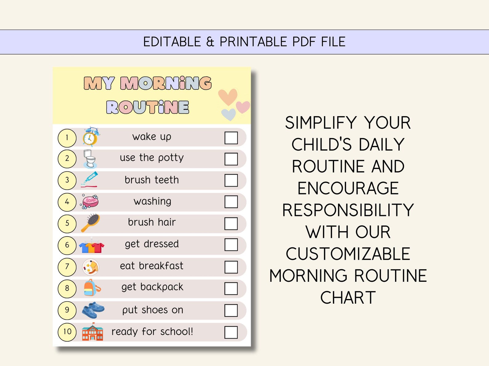 Editable Morning Routine Kids | Ready for School Routine Chart ...