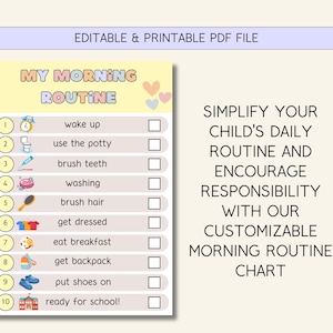 Editable Morning Routine Kids | Ready for School Routine Chart ...