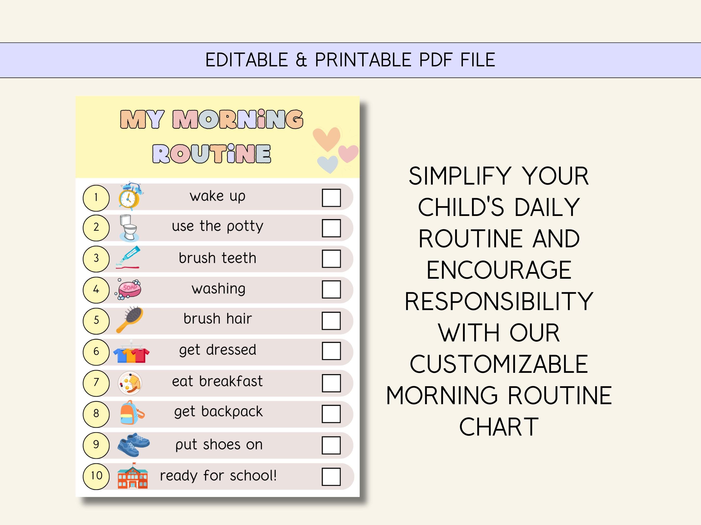Editable Morning Routine Kids | Ready for School Routine Chart ...
