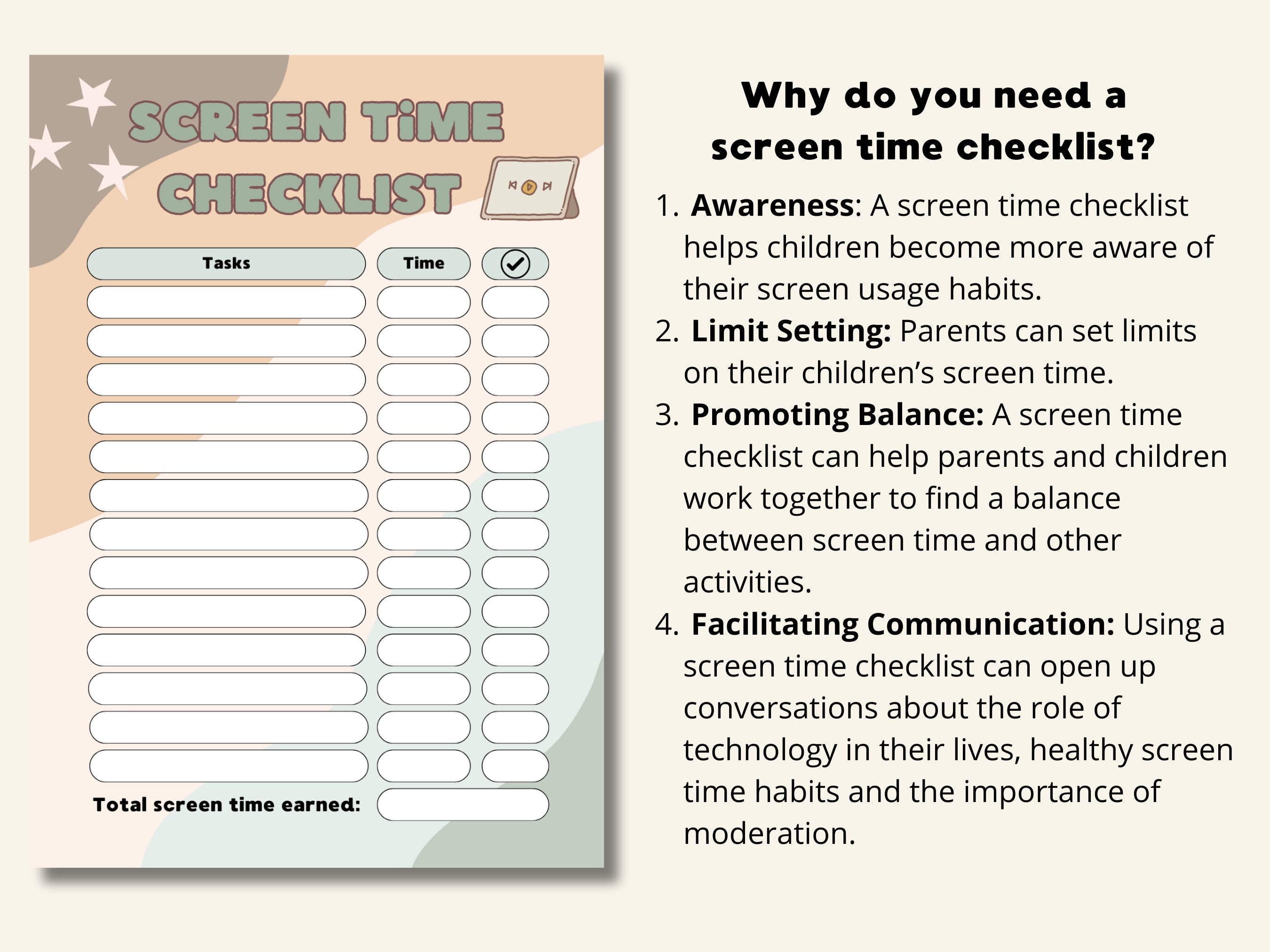 Editable Screen Time Checklist Screen Time Chart Screen Time Tracker ...