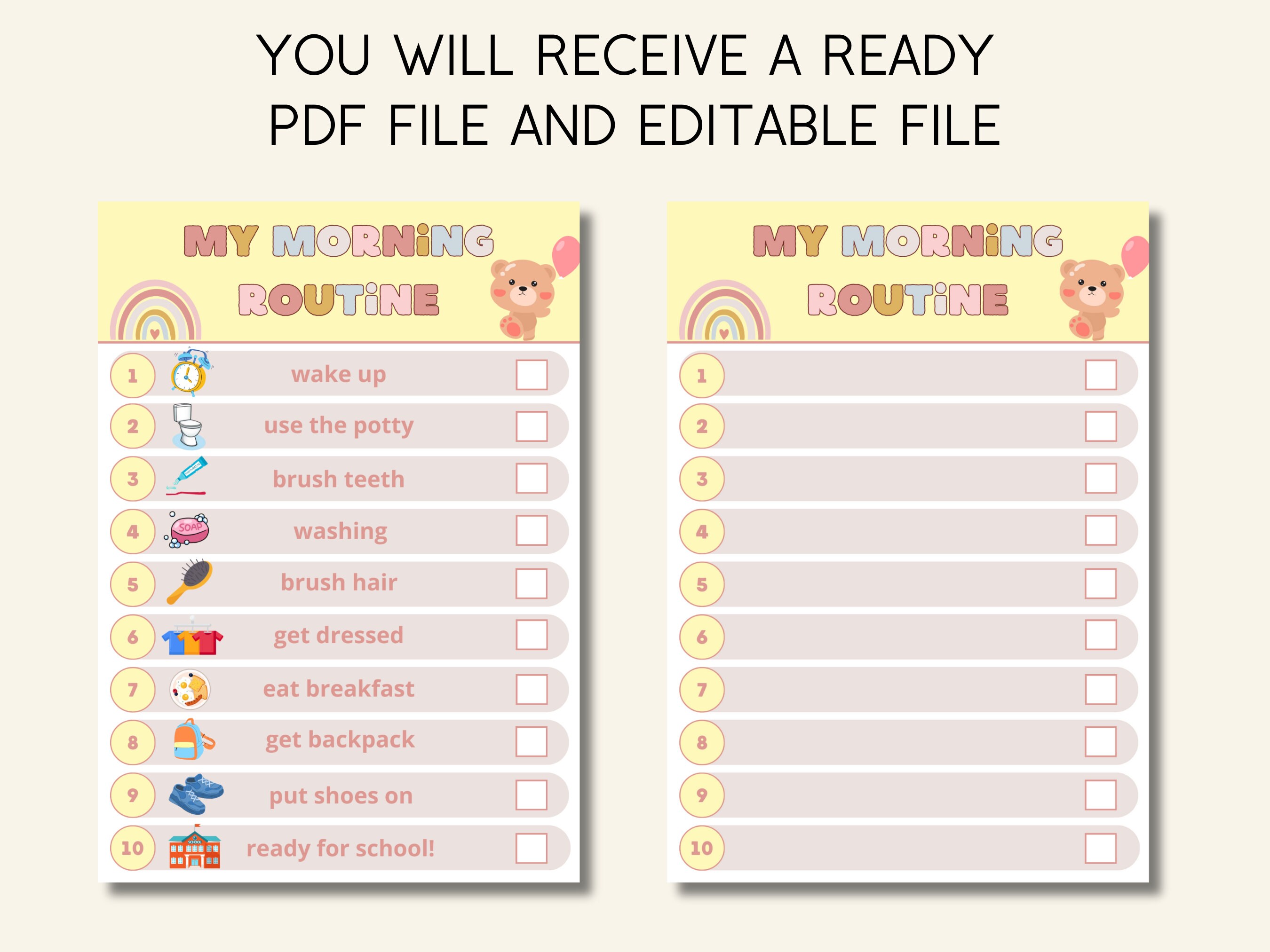Editable Morning Routine Kids Ready for School Routine Chart ...