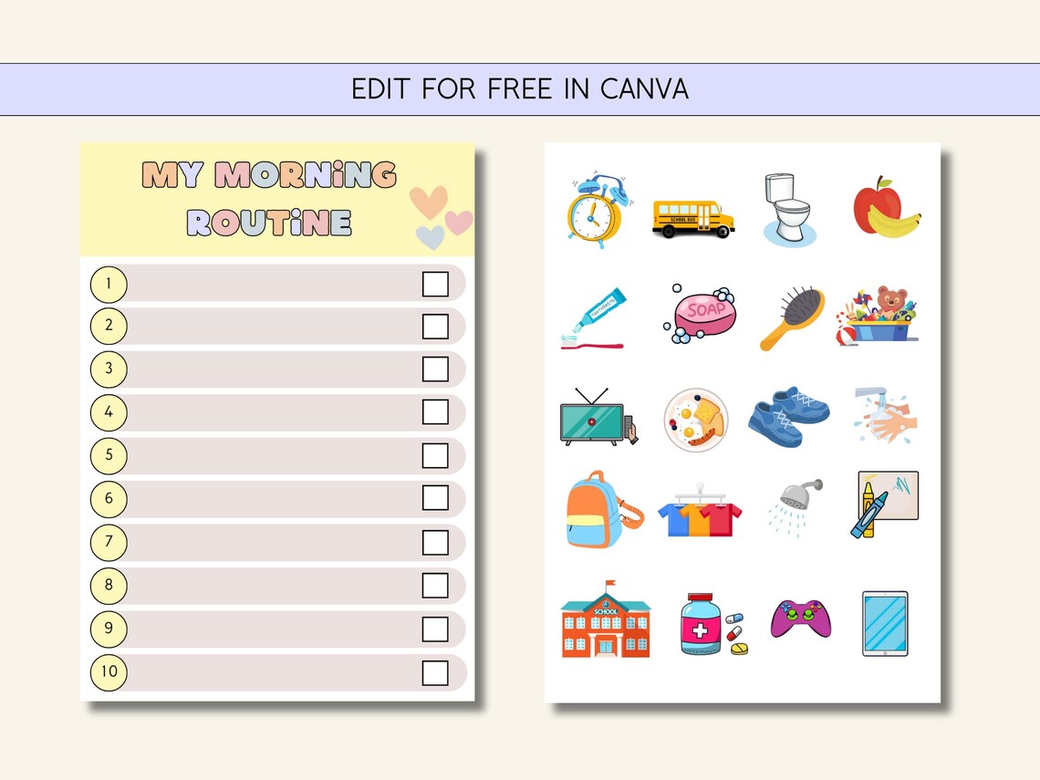 Editable Morning Routine Kids | Ready for School Routine Chart ...