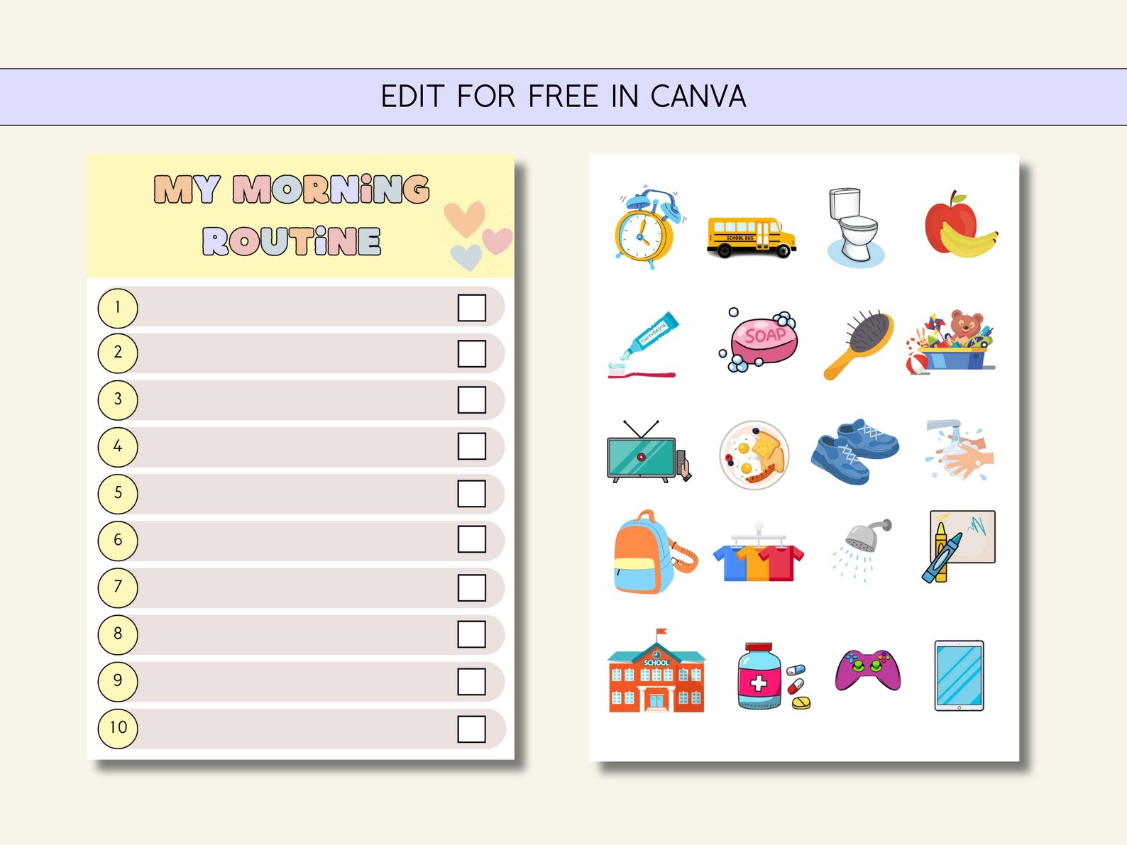 Editable Morning Routine Kids | Ready for School Routine Chart ...