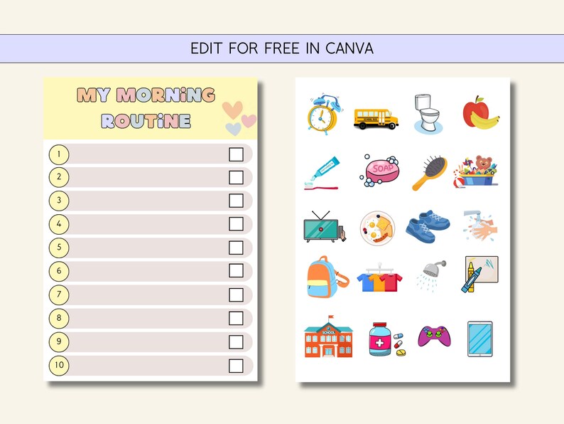 Editable Morning Routine Kids | Ready for School Routine Chart ...
