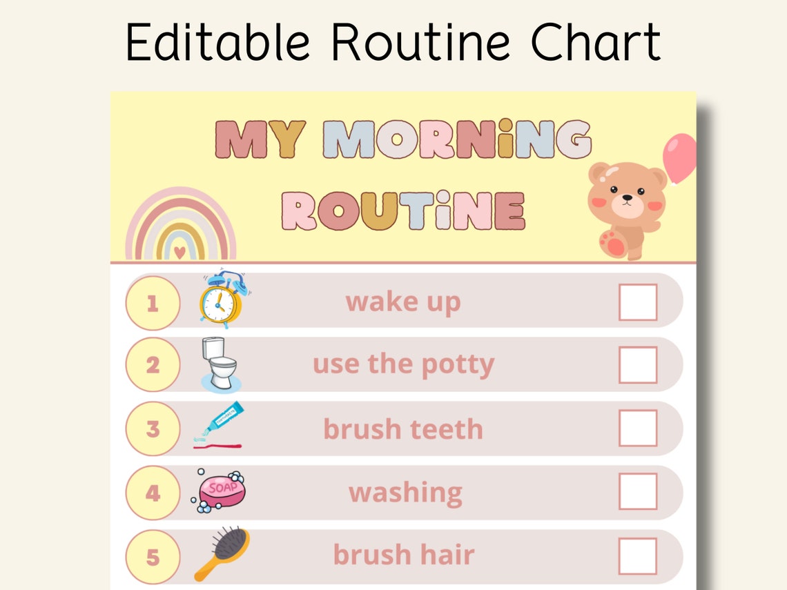 Editable Morning Routine Kids Ready for School Routine Chart ...