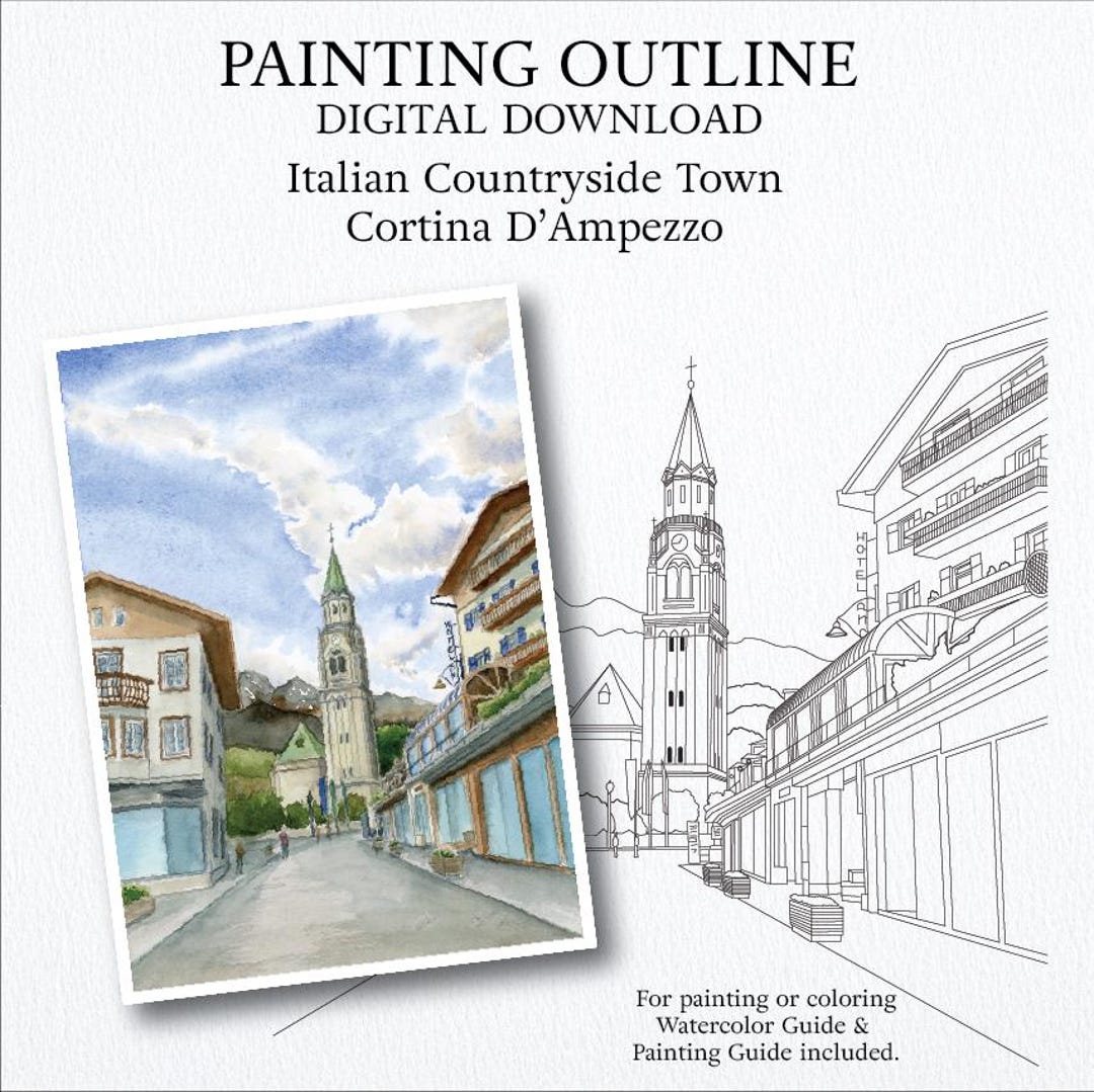Italian Town Outline Drawings for Painting, Watercolor Drawing Outlines ...