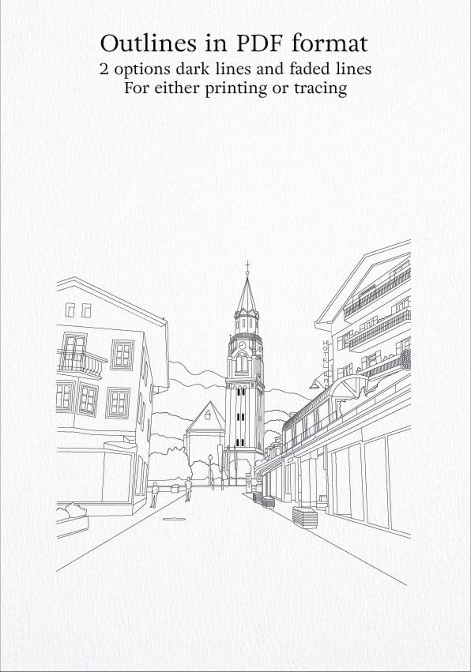 Italian Town Outline Drawings for Painting, Watercolor Drawing Outlines ...