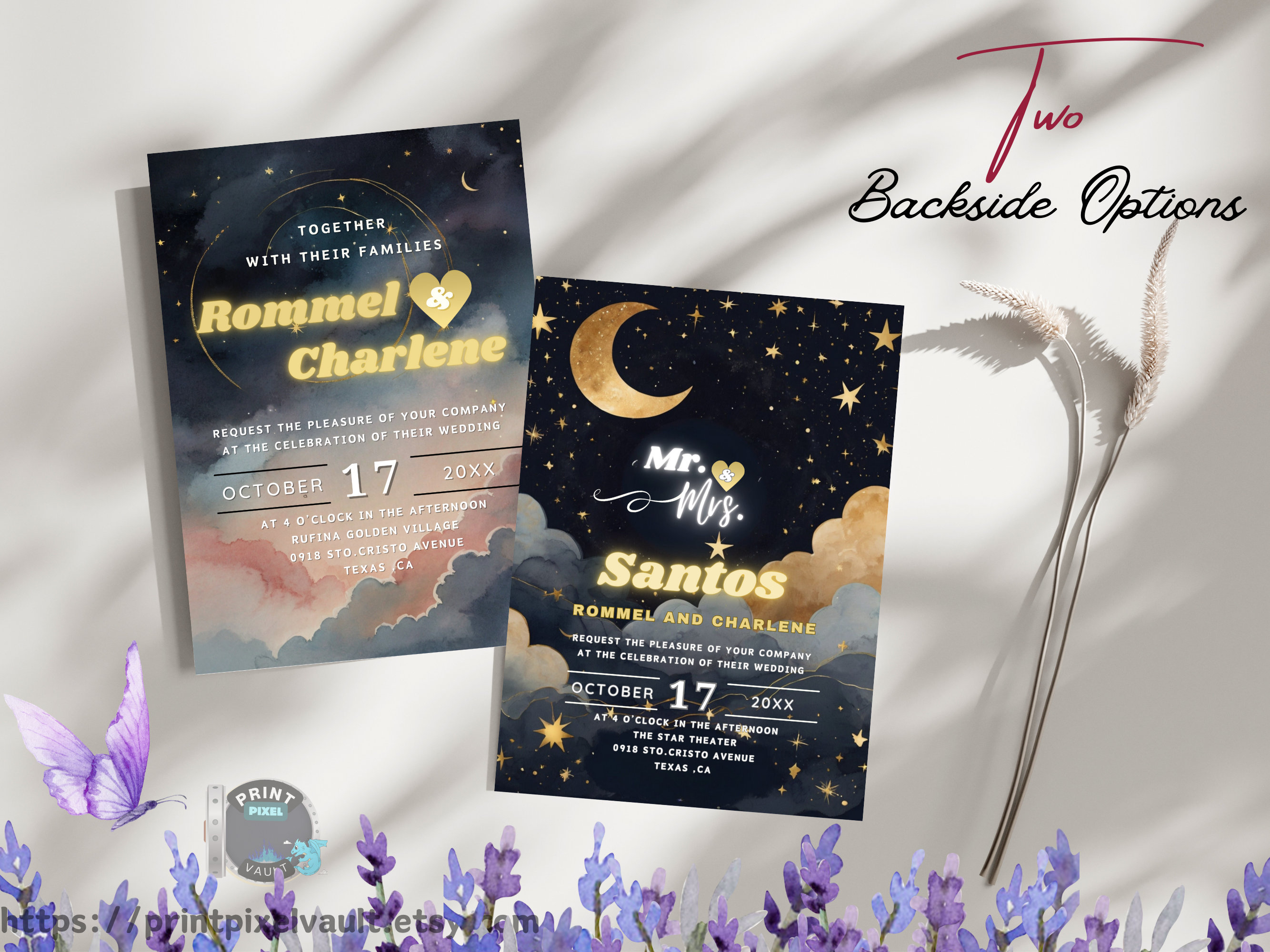 Celestial Wedding Invitation Suite - Printable Black and Gold Stars ...