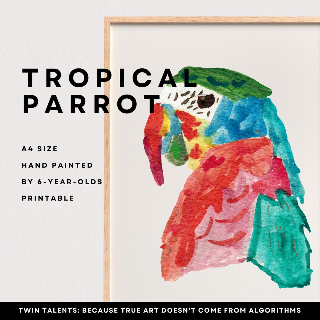 Quirky Tropical Parrot Bird Wall Art, Hand Painted Watercolor by Kids ...