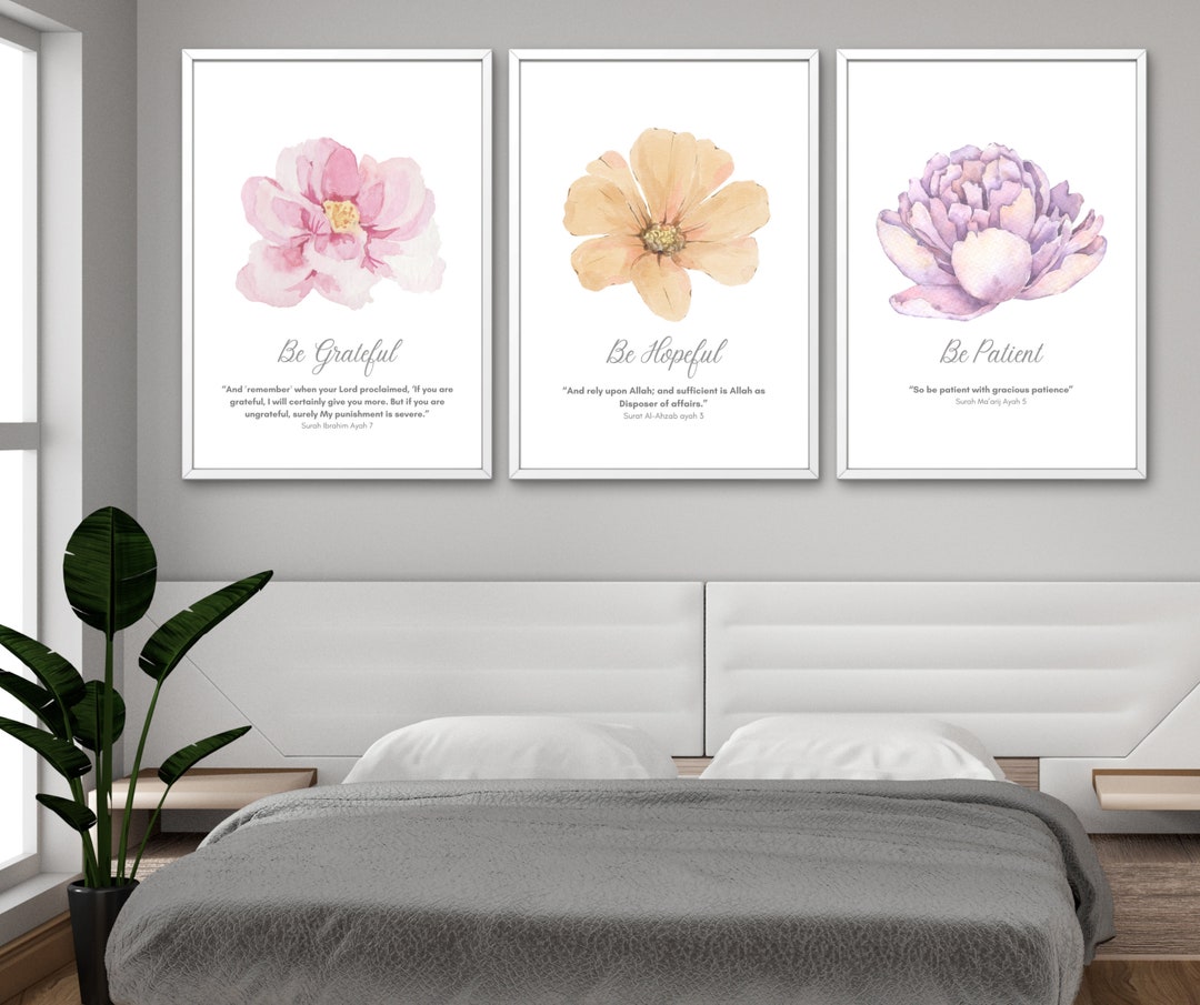 Set of 3 Islamic Flower Prints, Islamic Home Decor, Flower Art Prints ...